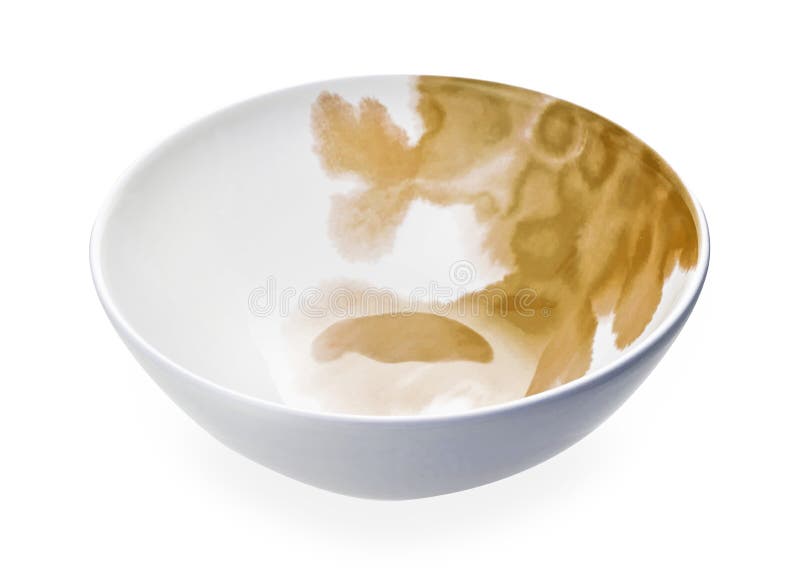 White Ceramic Bowl with Yellow Watercolor Pattern, Empty Bowl Isolated ...