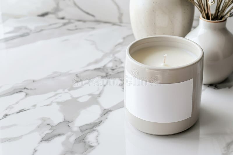 White Ceramic Candle Jar on Marble Surface Stock Photo - Image of ...