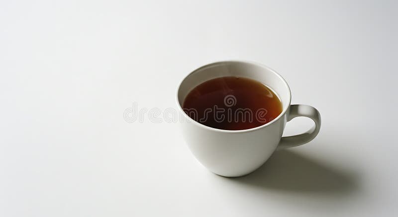 White Ceramic Cup Filled with Dark Tea on a Smooth, Flat White Surface ...