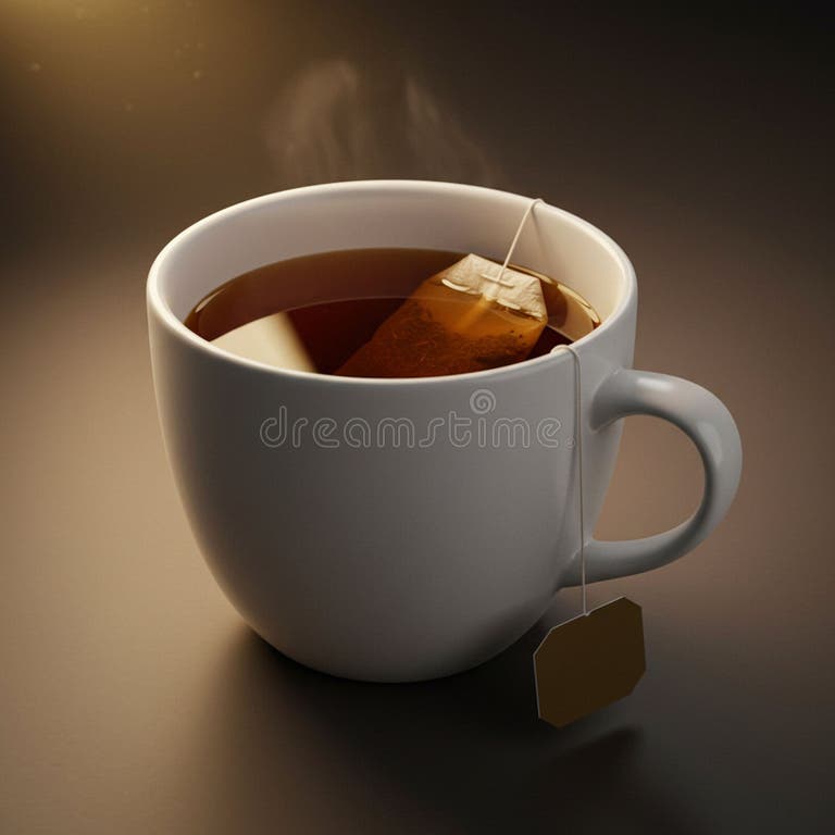 A White Ceramic Cup Filled with Steaming Tea, Featuring a Tea Bag with ...