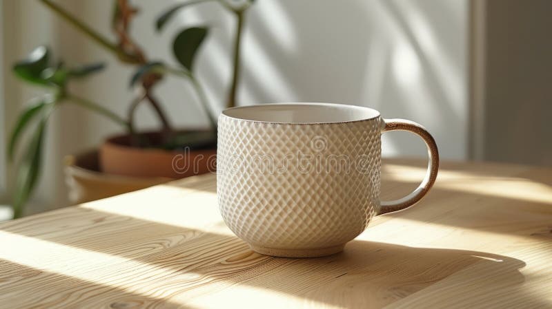 White Ceramic Cup on Wooden Table with Sunlight. Stock Photo - Image of ...