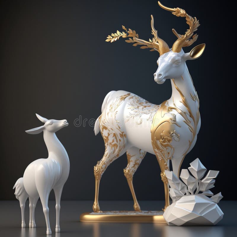 A White Ceramic Deer and a Deer Statue are on a Table. Stock ...