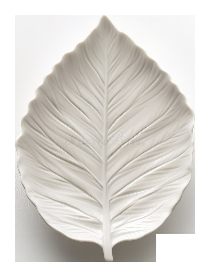 White Ceramic Leaf-shaped Plate on Transparent Background, Decorative ...