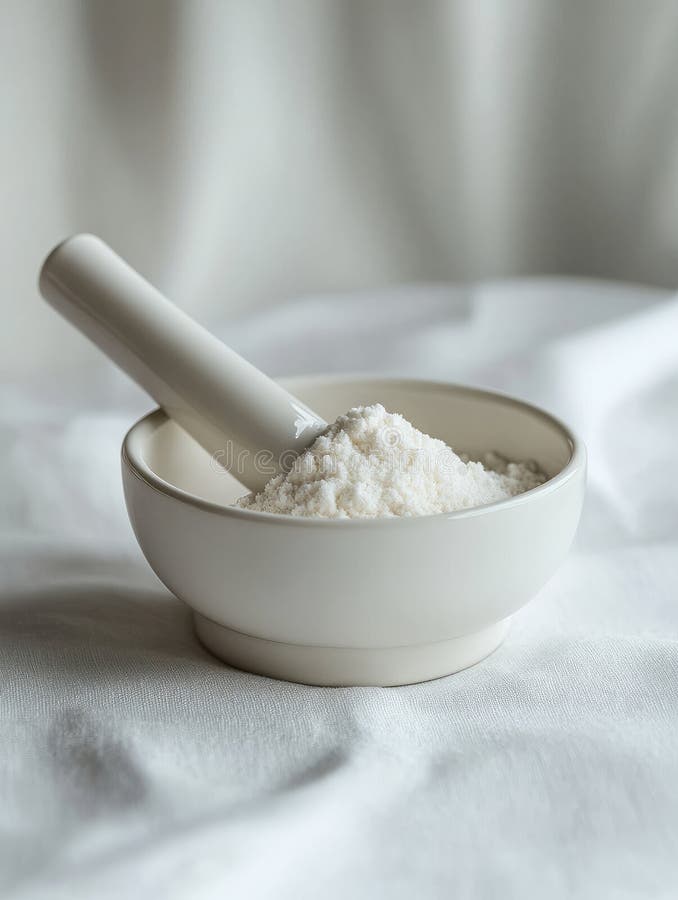 White Ceramic Mortar and Pestle with Powder Inside. Stock Photo - Image ...