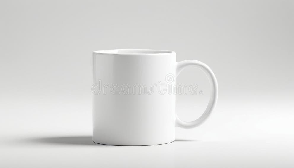 A White Ceramic Mug with a Classic Cylindrical Shape Stands on a Light ...