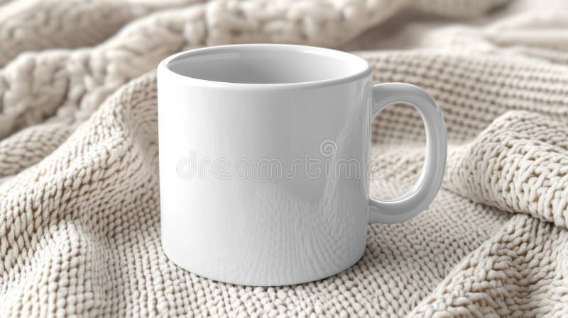 White Ceramic Mug on Cozy Knitted Fabric Texture Background for Mockup ...