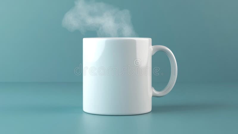 White Ceramic Mug with Rising Steam on a Teal Surface Simple Studio ...