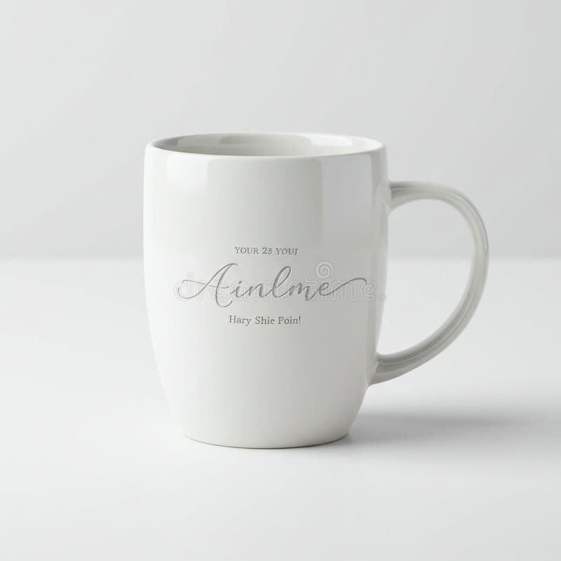 White Ceramic Mug with a Smooth Finish, Featuring Text in a Decorative ...