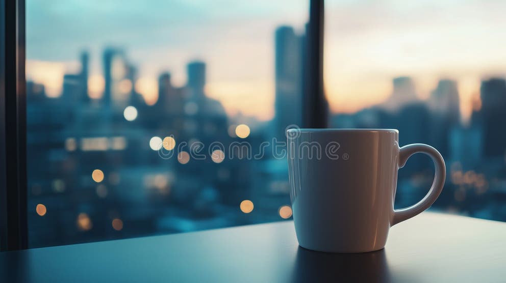 White Ceramic Mug on a Smooth Table Surface, Positioned in Front of a ...