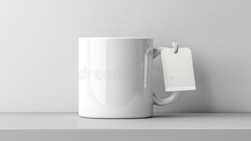 White Ceramic Mug with a Tag Mockup on a White Surface and Silver ...