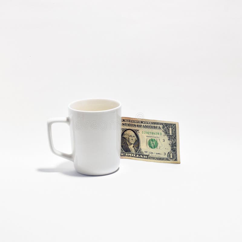 White Ceramic Mug and US Dollar Bill on Clean Background Stock Image ...