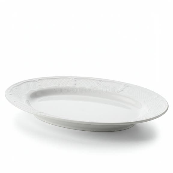 White Ceramic Oval Plate with a Slightly Raised Rim, Featuring a Subtle ...
