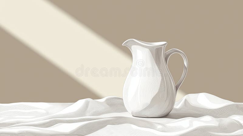 White Ceramic Pitcher on Draped Fabric Illuminated by Soft Light Stock ...