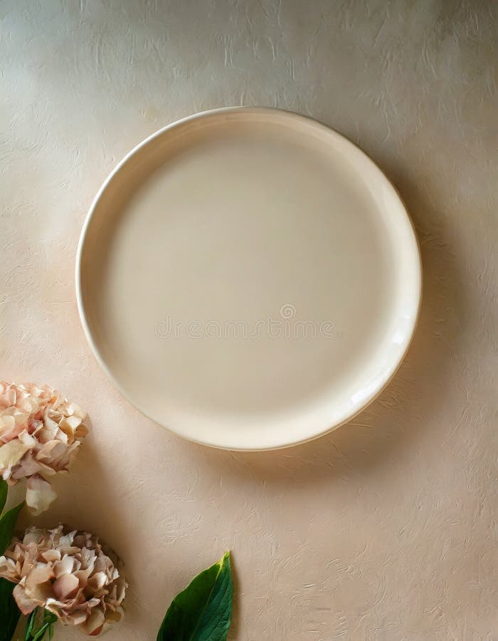 White Ceramic Plate Mockup, Blank Template of Dish on Table Stock ...
