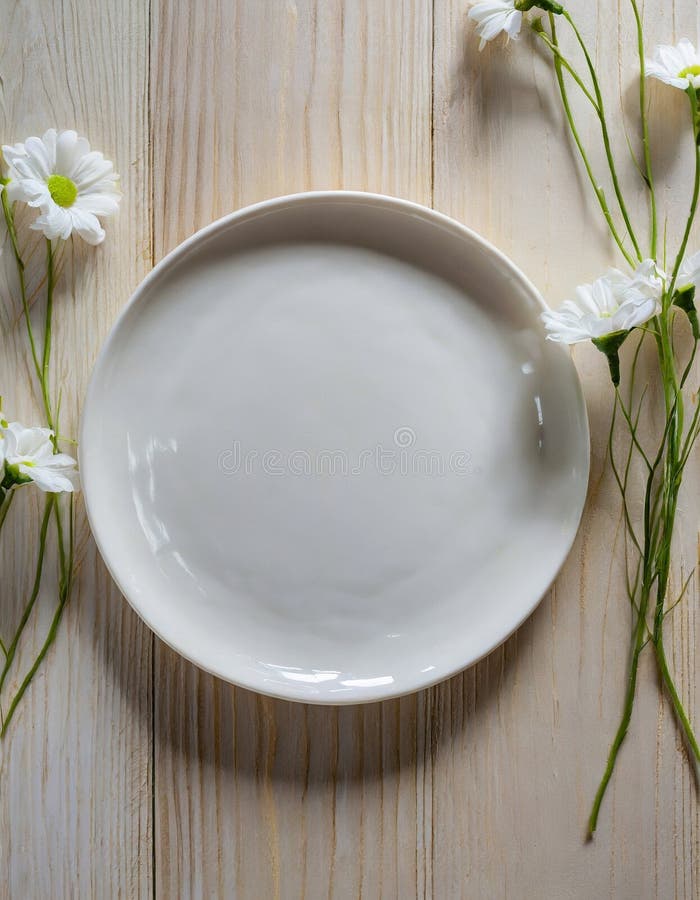 White Ceramic Plate Mockup, Blank Template of Dish on Table Stock ...