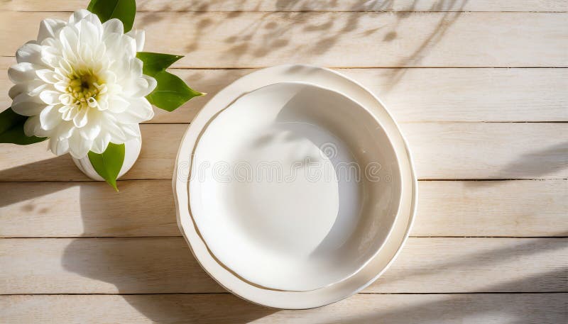 White Ceramic Plate Mockup, Blank Template of Dish on Table Stock ...