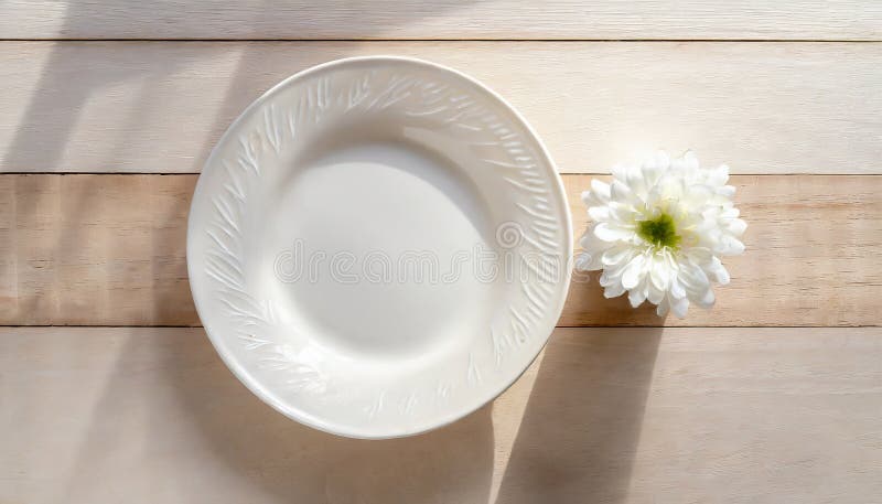 White Ceramic Plate Mockup, Blank Template of Dish on Table Stock ...