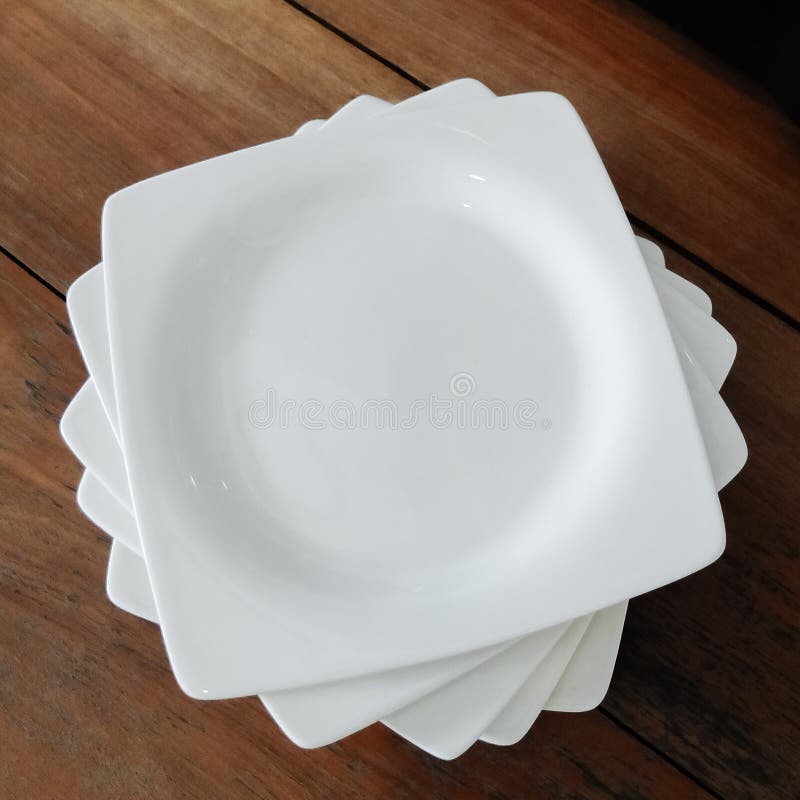 White Ceramic Plate on the Wood Table Stock Image - Image of table ...