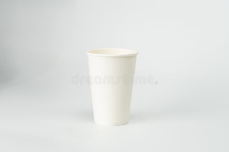 White, Ceramic or Similar Material Cup with Ridges, Upright on Neutral ...