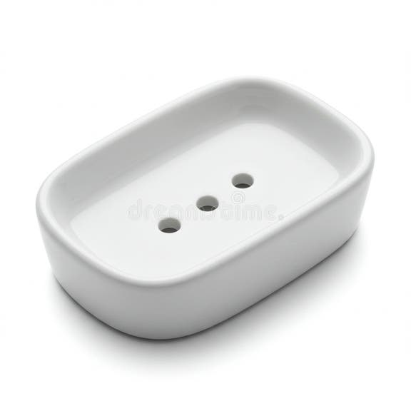 White Ceramic Soap Dish with a Rectangular Shape and Rounded Edges. Features Three Stock ...