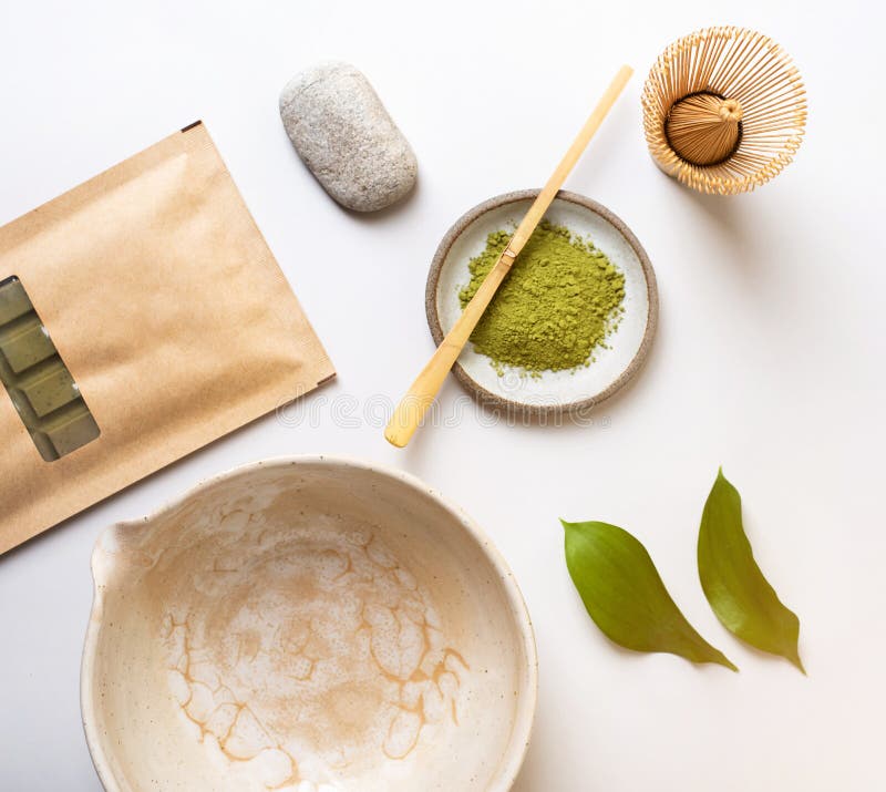 White Ceramic Spoon with Tea of a Matcha on a Light Gray Background ...