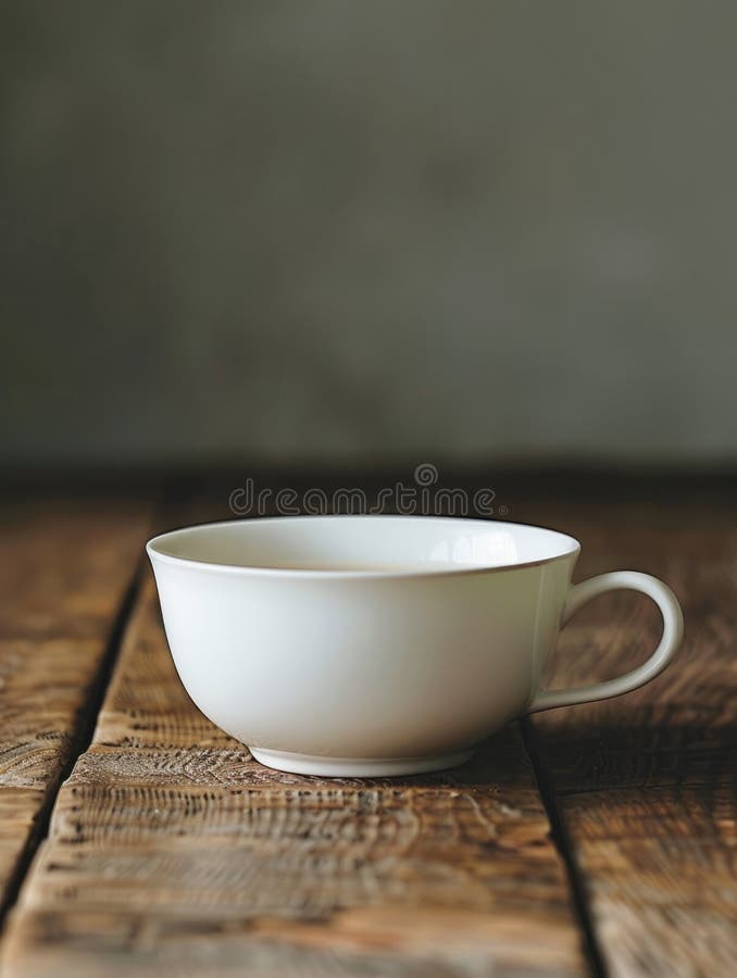 White Ceramic Teacup on a Rustic Wooden Table Stock Image - Image of ...