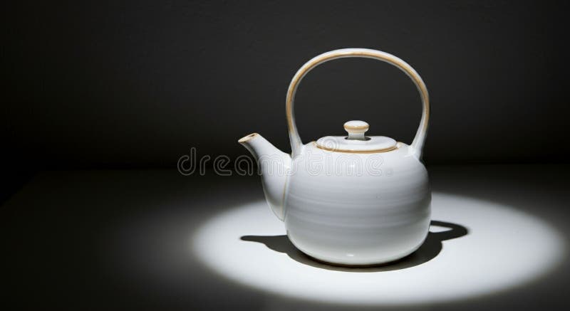 A White Ceramic Teapot is Centered Under a Focused Spotlight, Casting a ...