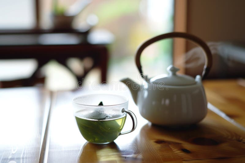 A White Ceramic Teapot and a Cup Placed on a Table, Ready for a Cozy ...