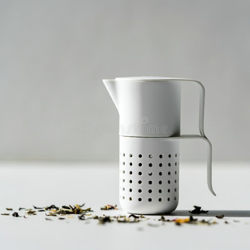White Ceramic Teapot with Integrated Infuser, Featuring a Sleek ...
