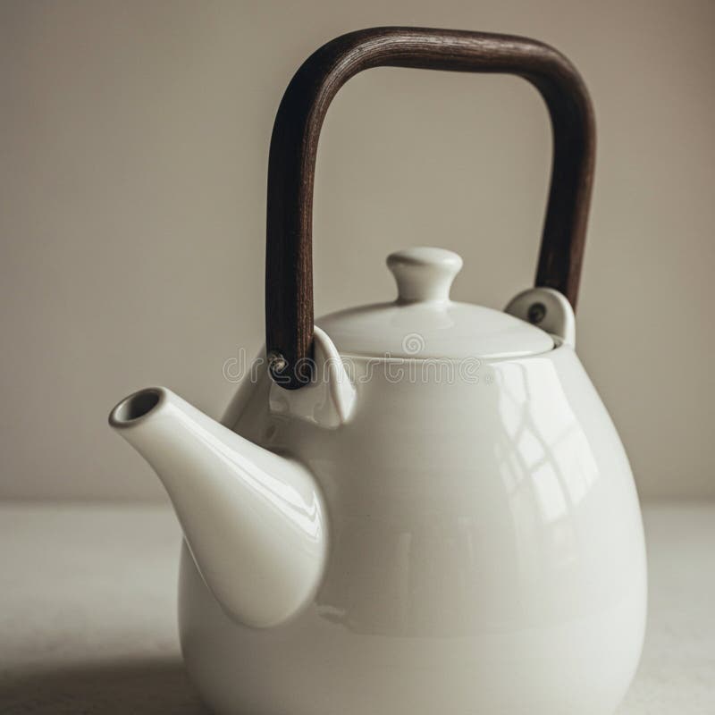 White Ceramic Teapot with a Sleek, Rounded Design and a Spout for ...