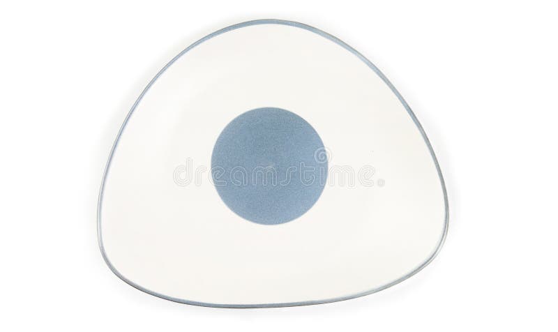 A White Ceramic Triangular Plate with Rounded Corners and a Light Blue ...