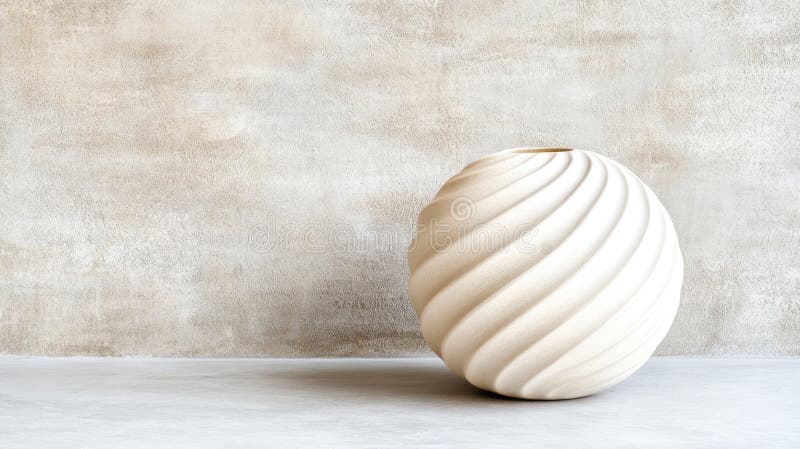 White Ceramic Vase Featuring Fluid Lines Stands on a Muted Stone ...