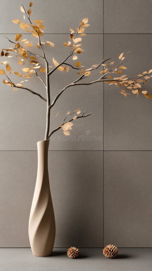 White Ceramic Vase Featuring Fluid Lines Stands on a Muted Stone ...