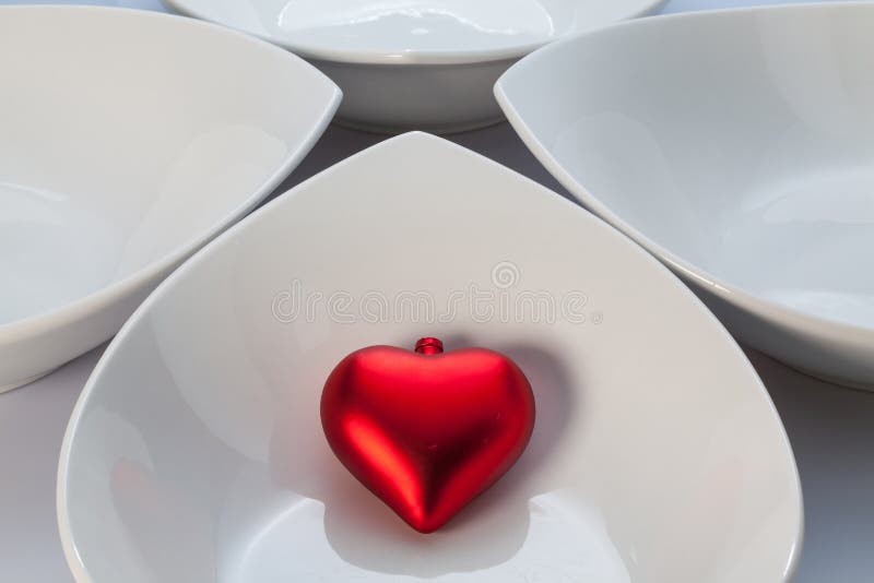 White Ceramics Bowls and Red Heart Stock Photo - Image of objects ...