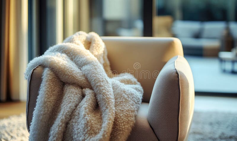 A White Chair with a White Blanket Draped Over it Stock Photo - Image ...