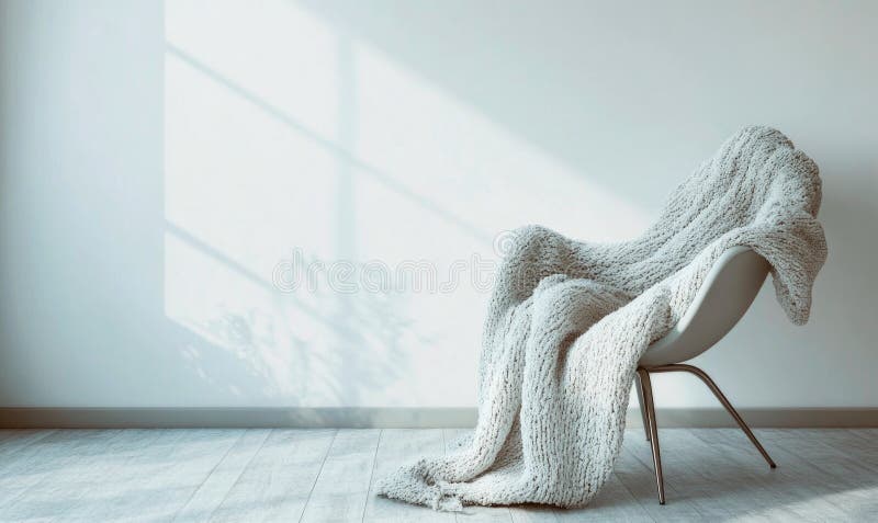 A White Chair with a White Blanket Draped Over it Stock Image - Image ...