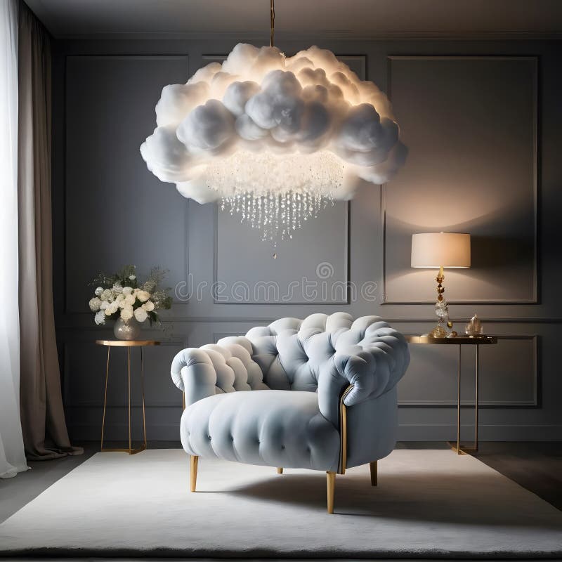 A White Chair Fluffy Cloud Hanging from the Ceiling Stock Image - Image ...