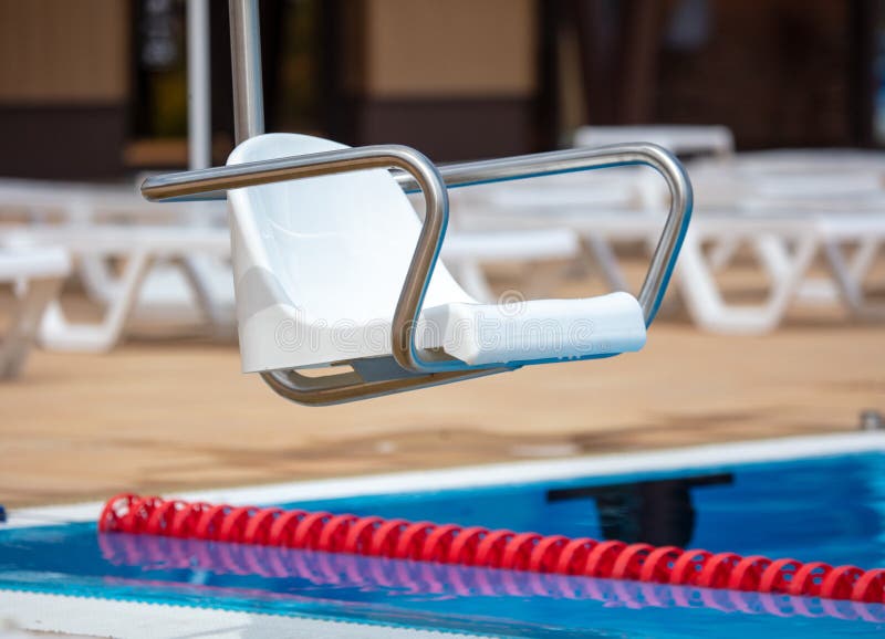 White Chair Near the Pool with Blue Water Stock Image - Image of white ...