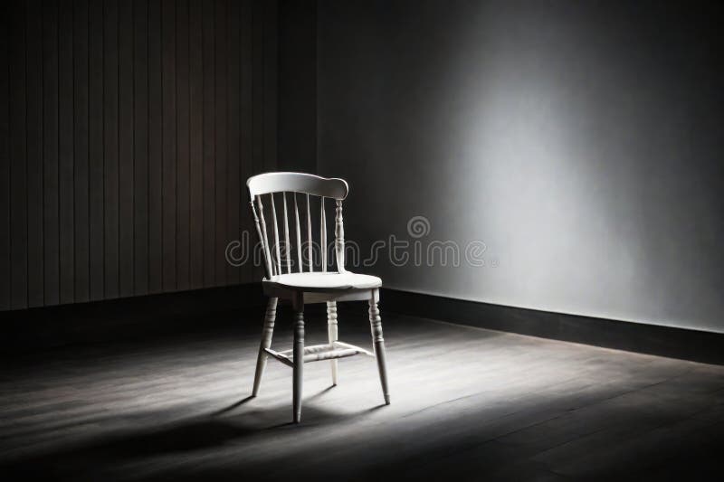 A White Chair Standing in the Middle of an Empty Room. Stock ...