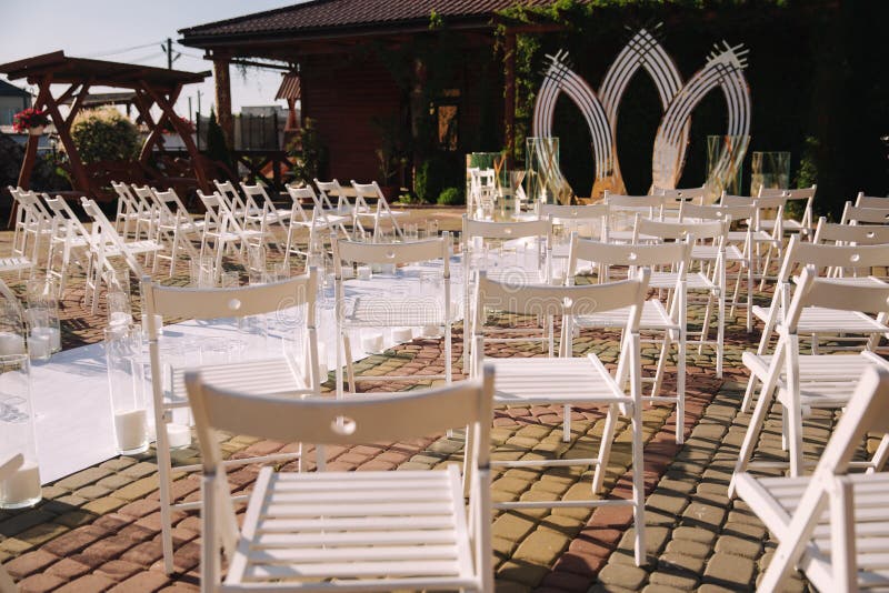 White Chair on Wedding Ceremony. Outside. Summer Time Stock Image ...