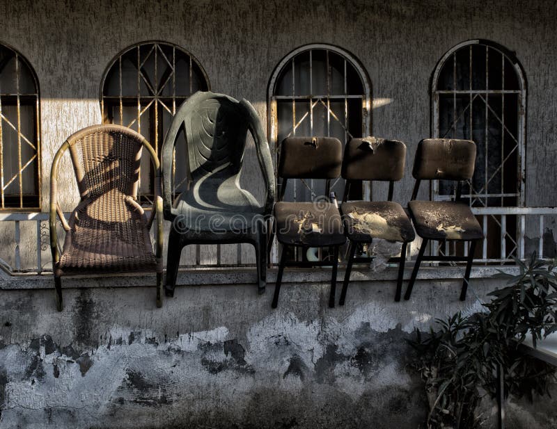 Stack of Assorted Wooden Chairs in Random Disarray, Full Frame ...