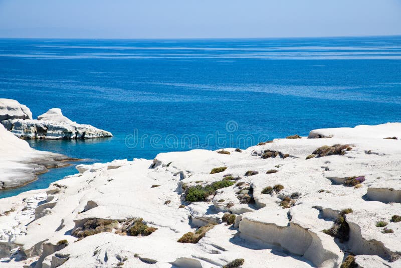 White Chalk Cliffs in Sarakiniko, Milos Island, Cyclades, Greece Stock ...