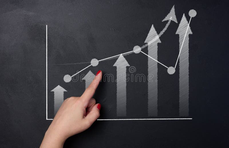 White Chalk Drawn Graph Columns and Up Arrow, Indicator Growth Concept ...