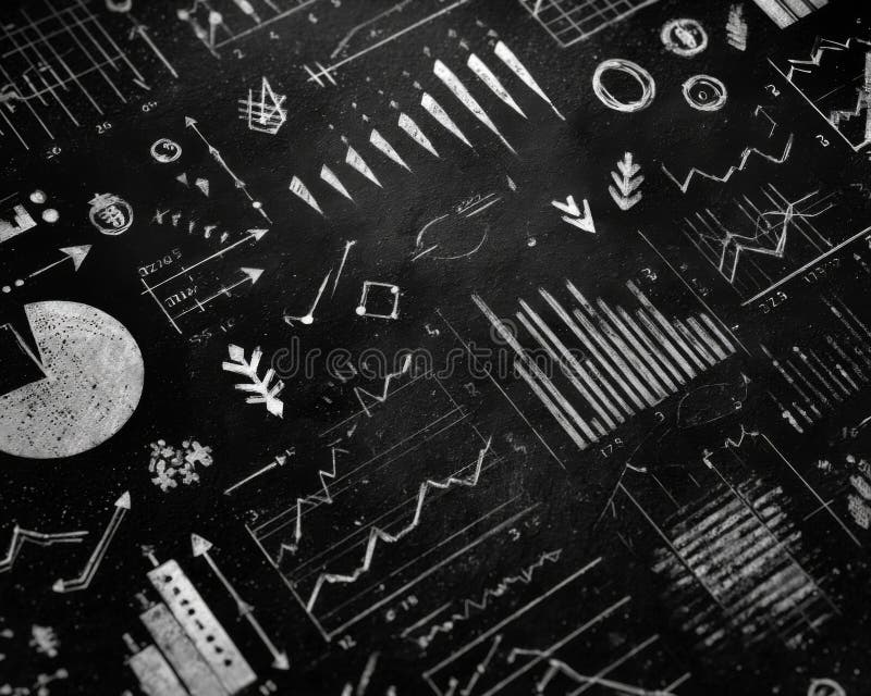 White Chalkboard Charts and Graphs Data Analysis Stock Illustration ...