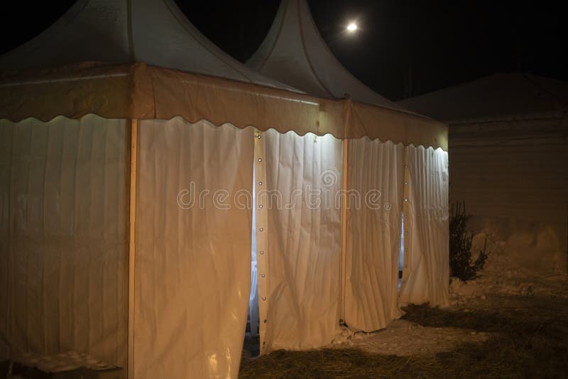 White Changing Tent on Street. Tent for Warming Up after Bathing Stock ...