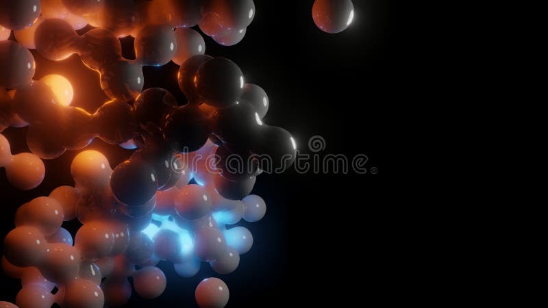 White Chaotic Spheres and Flashes of Red and Blue Light Stock ...