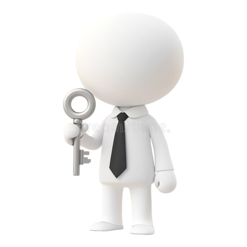 White Character Holding a Key Against Transparent Background for ...