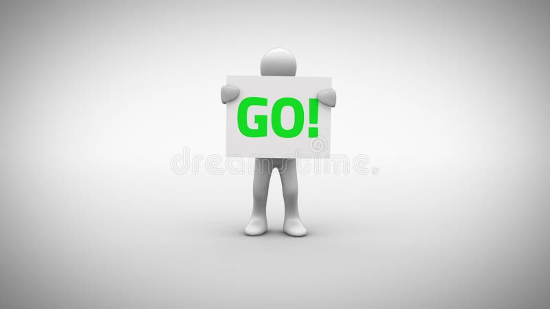 White Character Holding Sign Saying Go Stock Footage - Video of ...