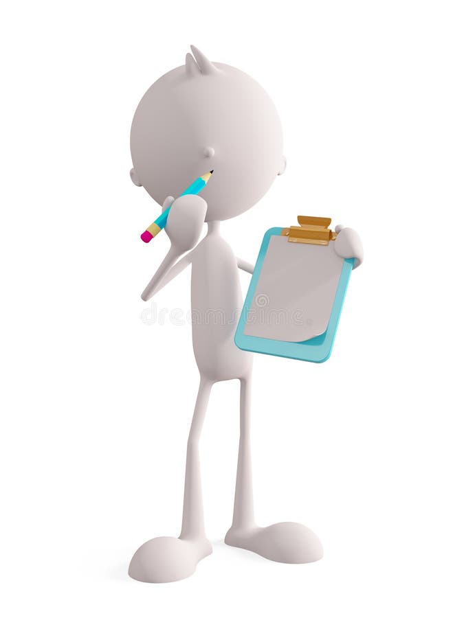 White Character with Writing Pad Stock Illustration - Illustration of ...