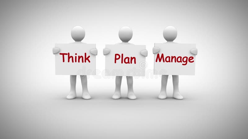 White Characters Showing Signs Saying Think Plan Manage Stock Footage ...